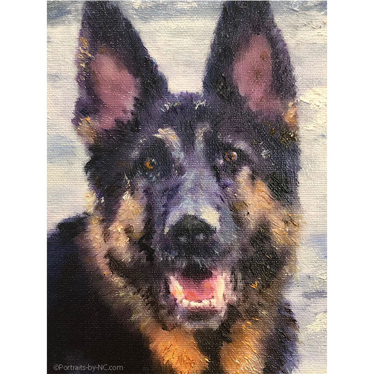 Painting of German Shepherd by the Beach – Portraits and Miniatures by NC
