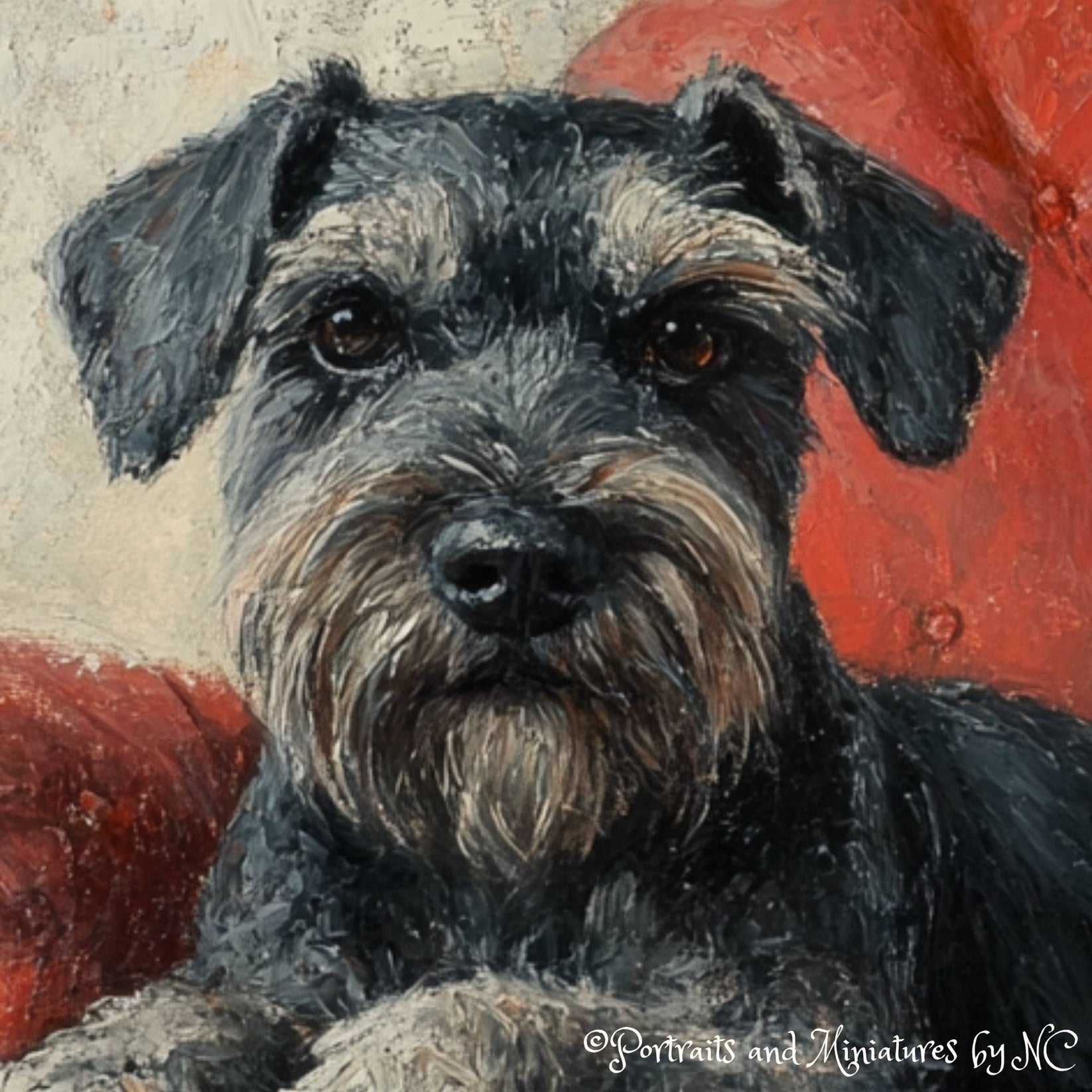 Schnauzer Dog Portrait from Photo – Portraits and Miniatures by NC