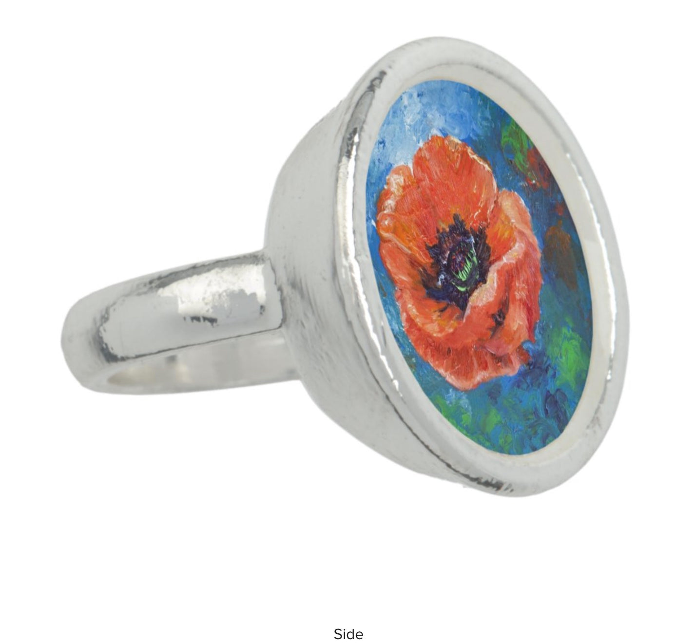 Round Sterling Silver Plated Ring - Poppy Flower – Portraits and ...