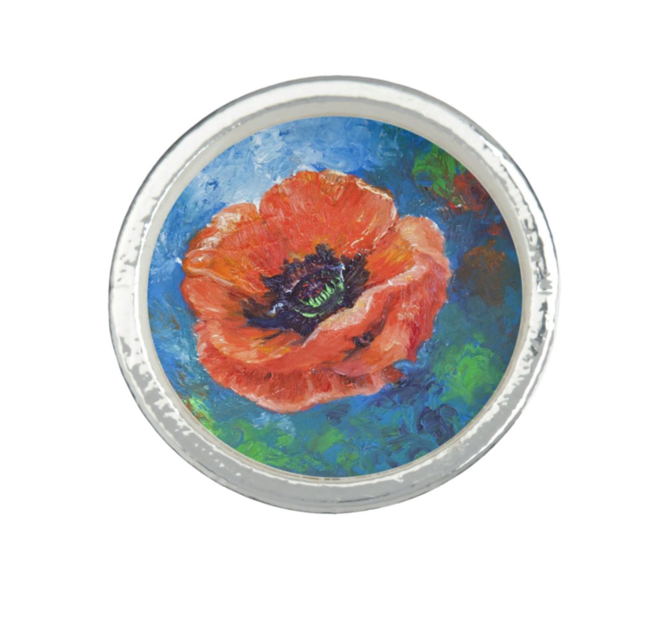 Round Sterling Silver Plated Ring - Poppy Flower – Portraits and ...