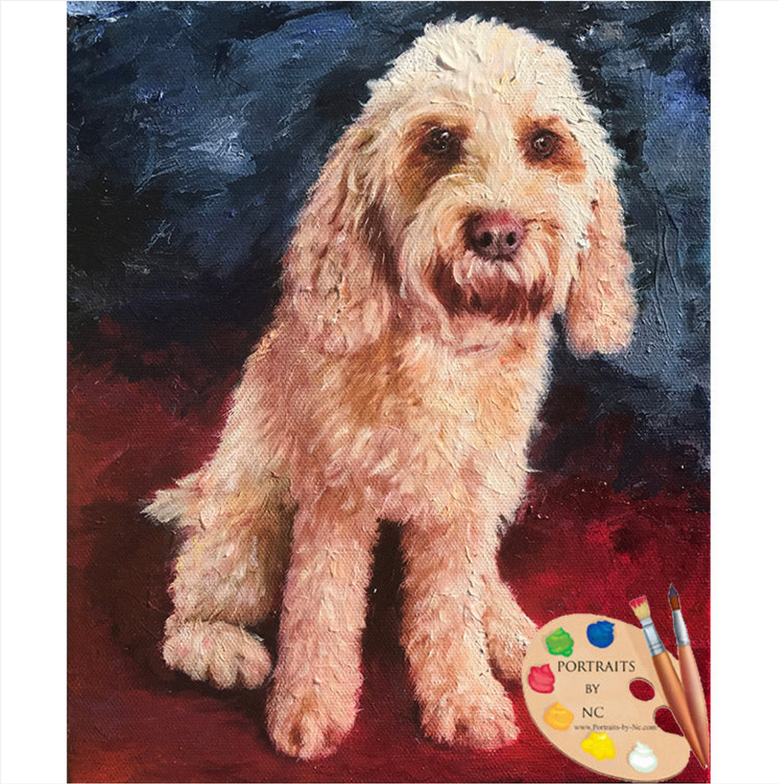 Custom Painted Labradoodle Portrait in Oil – Portraits and Miniatures by NC