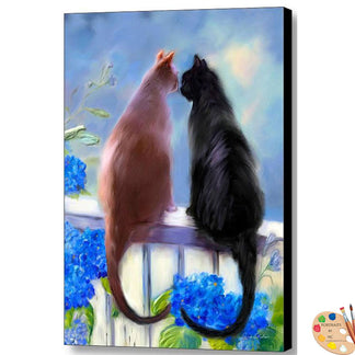 Two Cats on Fence Painting from Photo – Portraits and Miniatures by NC
